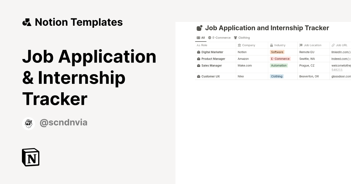 Job Application & Internship Tracker Template | Notion Marketplace