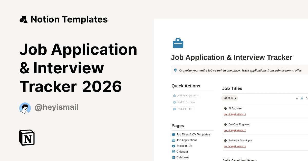 Job Application & Interview Tracker 2026 Template by heyismail | Notion ...