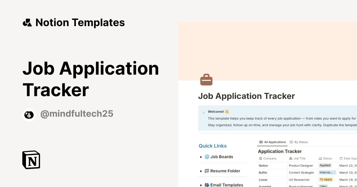 Job Application Tracker Template by Osesenaga Okieimen | Notion Marketplace