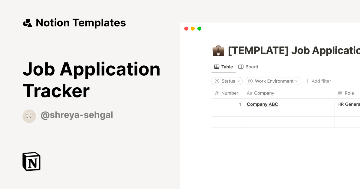 Job Application Tracker Template by Shreya Sehgal | Notion Marketplace