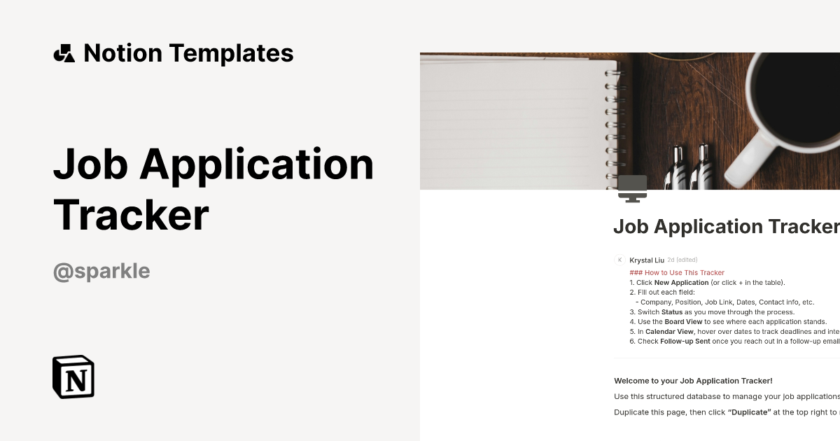 Job Application Tracker Template by Sparkle | Notion Marketplace