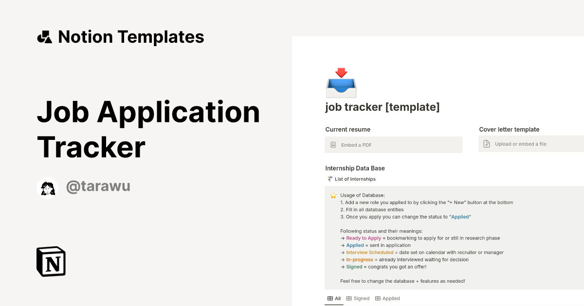 Job Application Tracker Template by Tara Wu | Notion Marketplace