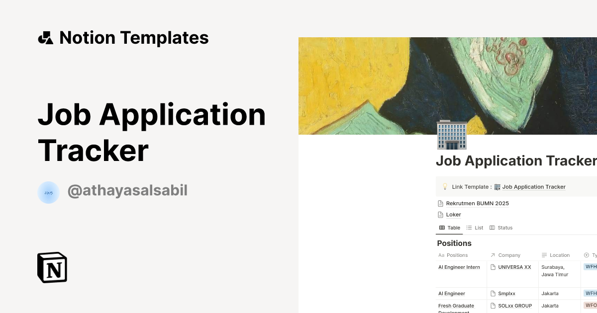 Job Application Tracker Template | Notion Marketplace