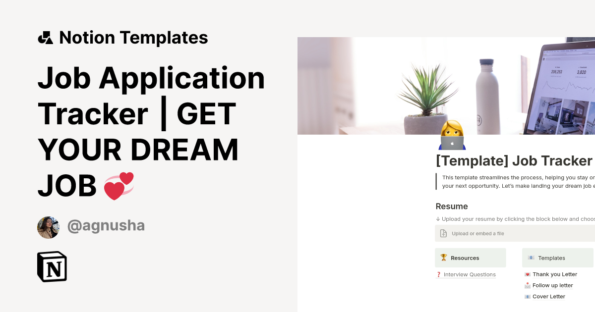 Job Application Tracker | GET YOUR DREAM JOB 💞 Template | Notion Marketplace