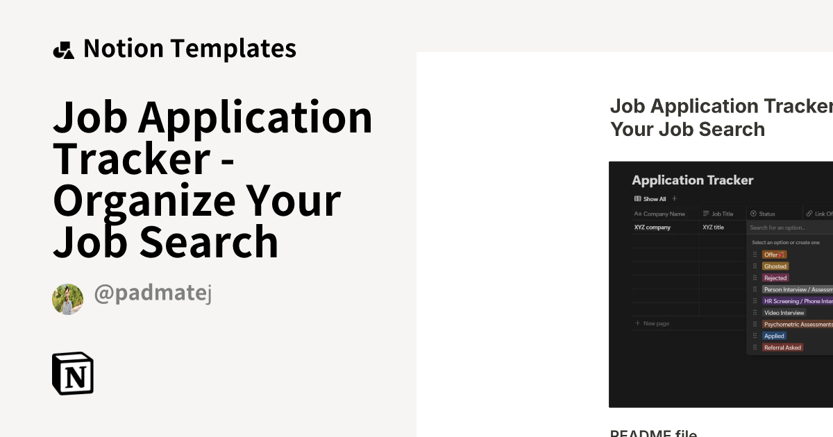 Job Application Tracker - Organize Your Job Search Template | Notion ...