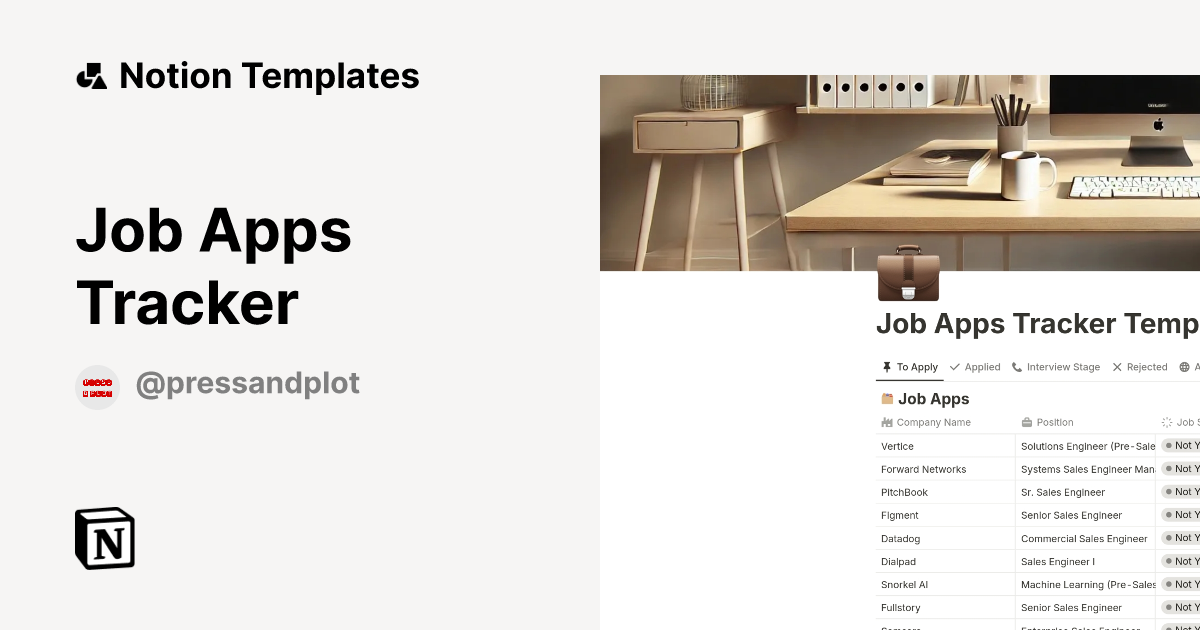 Job Apps Tracker Template by Press & Plot | Notion Marketplace