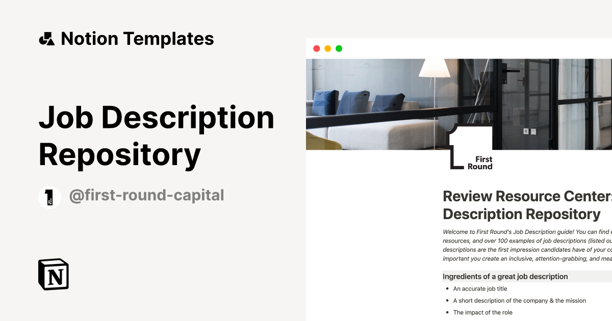 Job Description Repository Template by First Round Capital | Notion ...