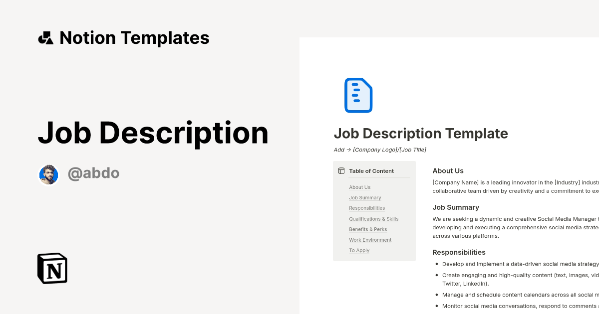 Job Description Template | Notion Marketplace