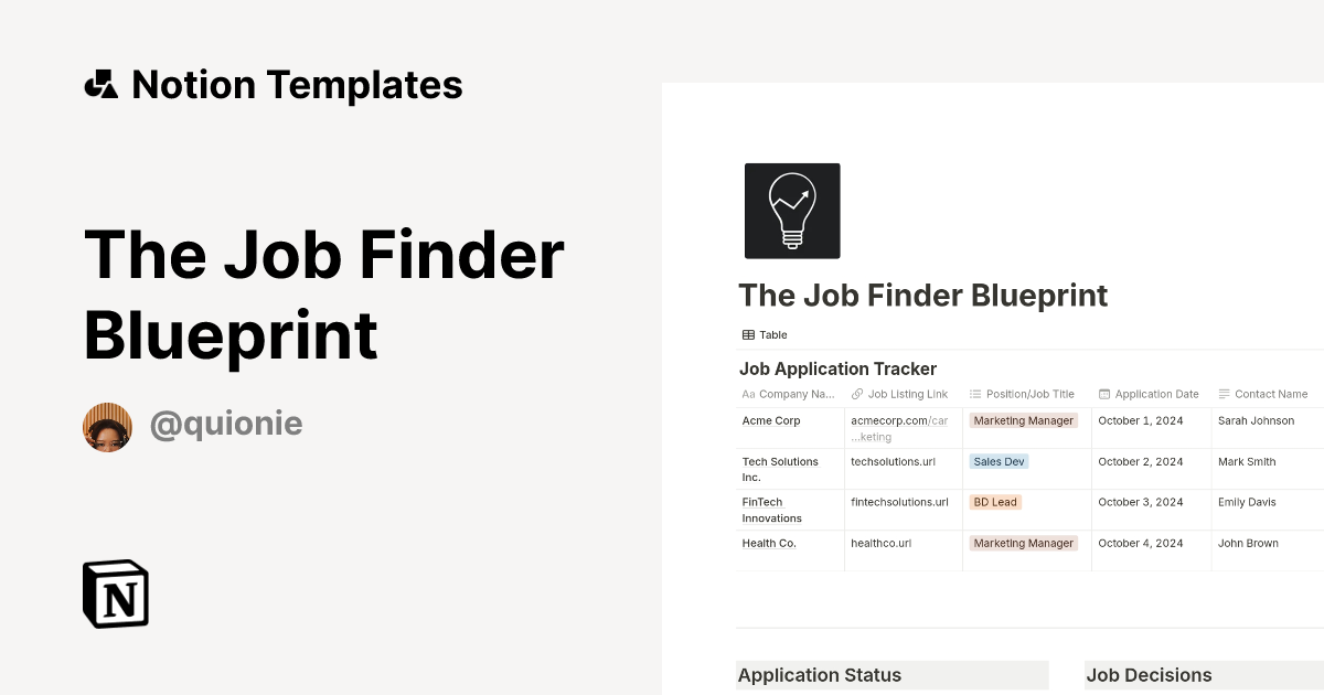 The Job Finder Blueprint Template by Q | Notion Marketplace