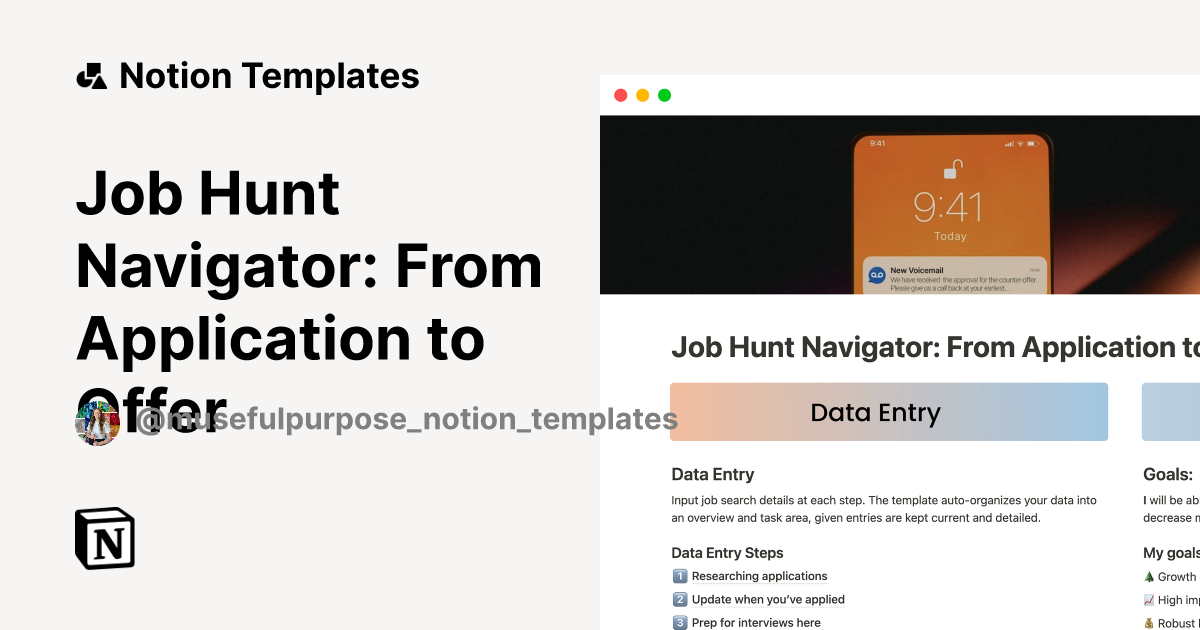 Job Hunt Navigator: From Application to Offer Template by Museful Purpose Studio | Notion ...