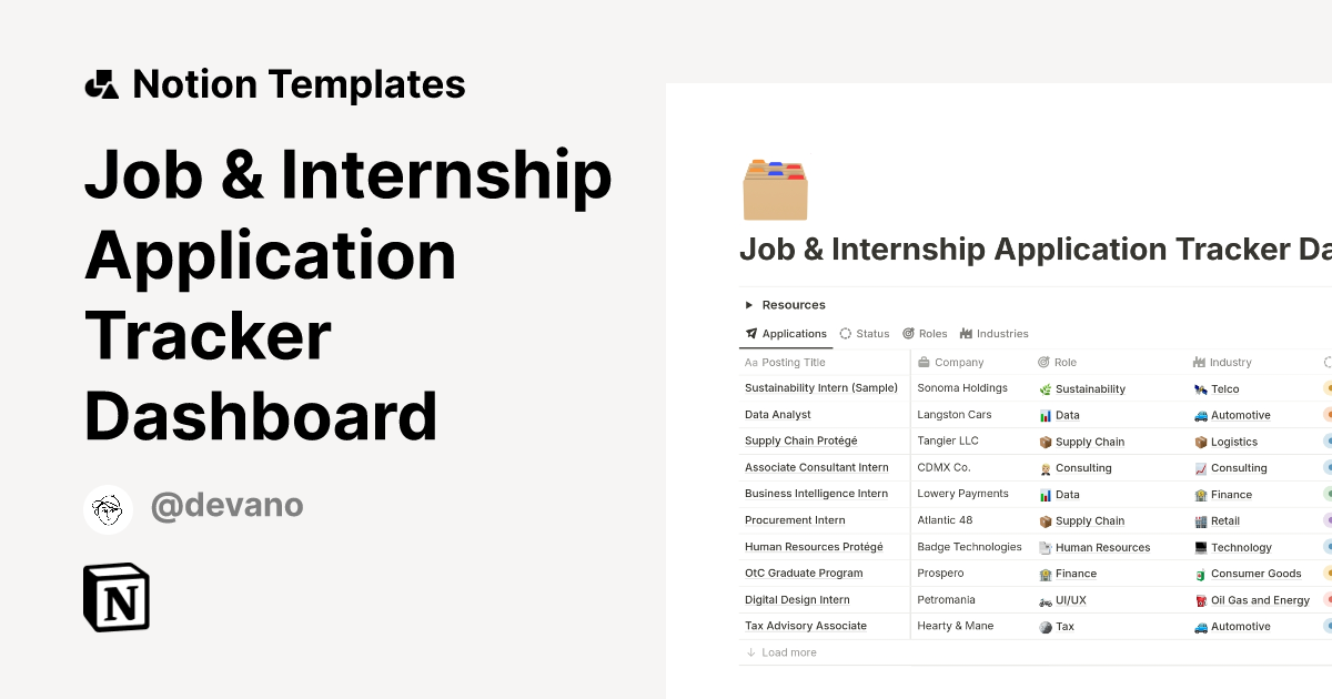 Job & Internship Application Tracker Dashboard Template | Notion ...