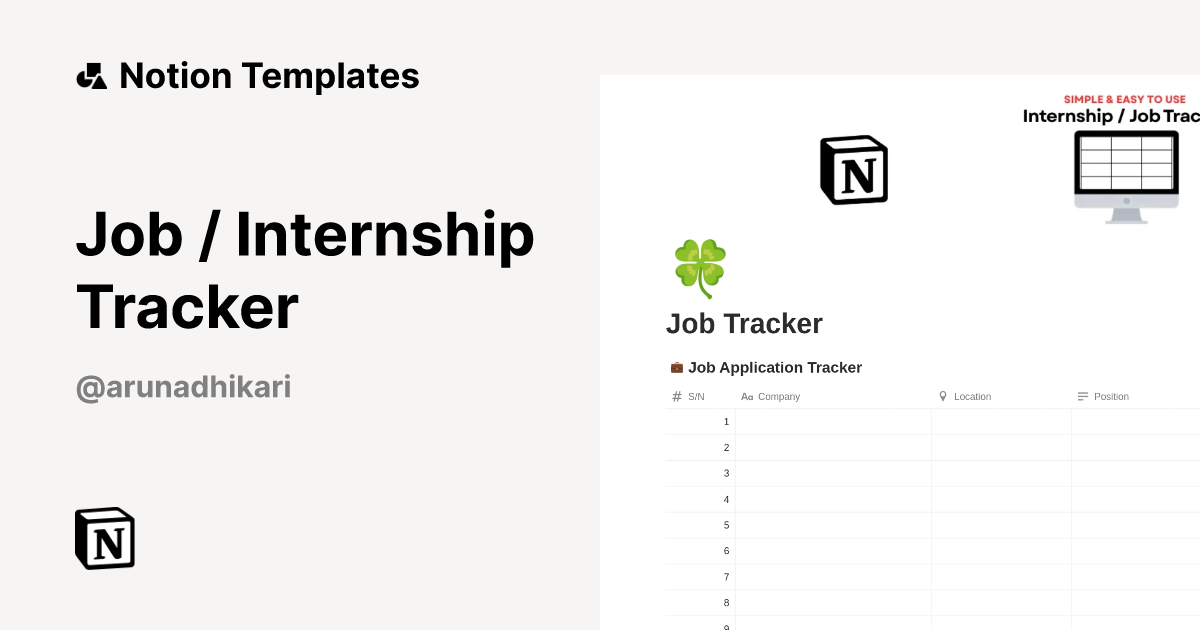 Job / Internship Tracker Template | Notion Marketplace
