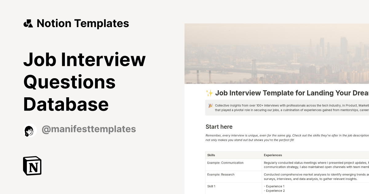 Job Interview Questions Database Template | Notion Marketplace
