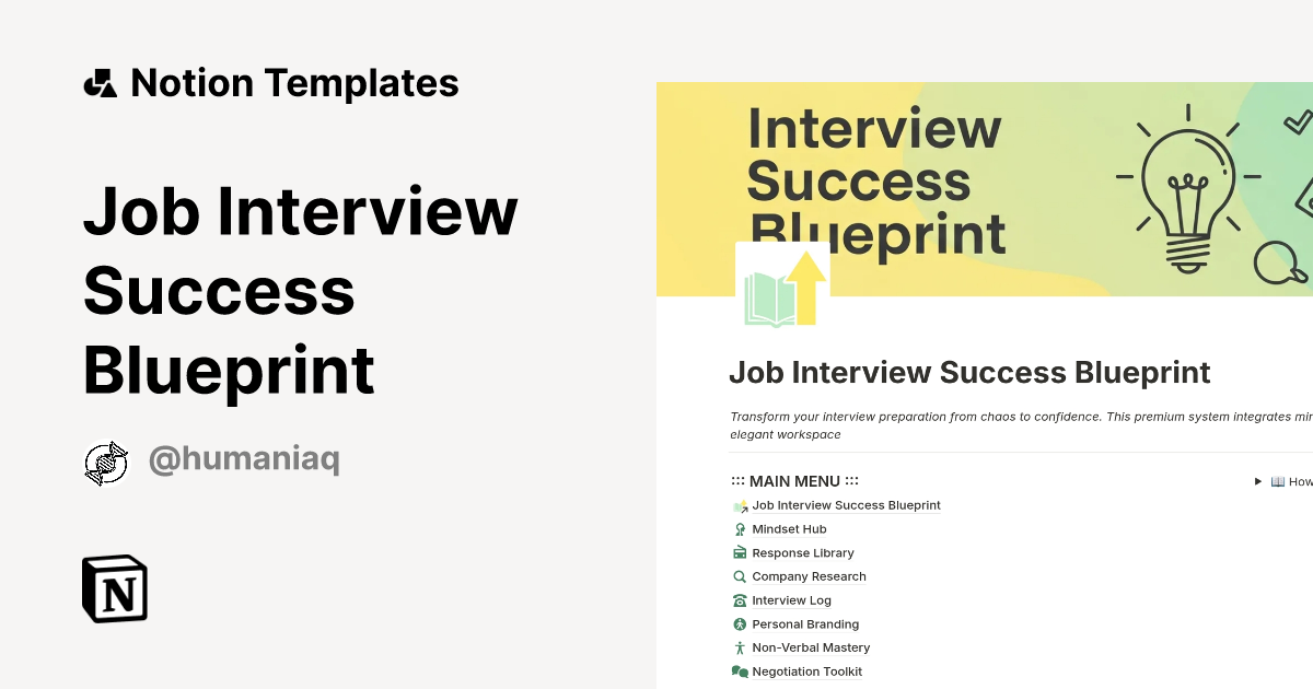 Job Interview Success Blueprint Template by Humaniaq | Notion Marketplace