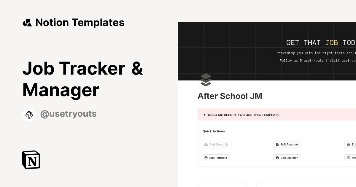 Job Tracker & Manager Template by TryOuts | Notion Marketplace