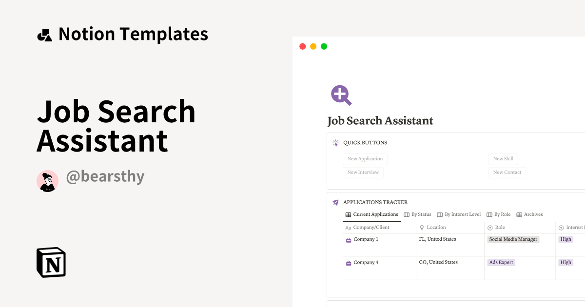 Job Search Assistant Template by Bearsthy | Notion Marketplace