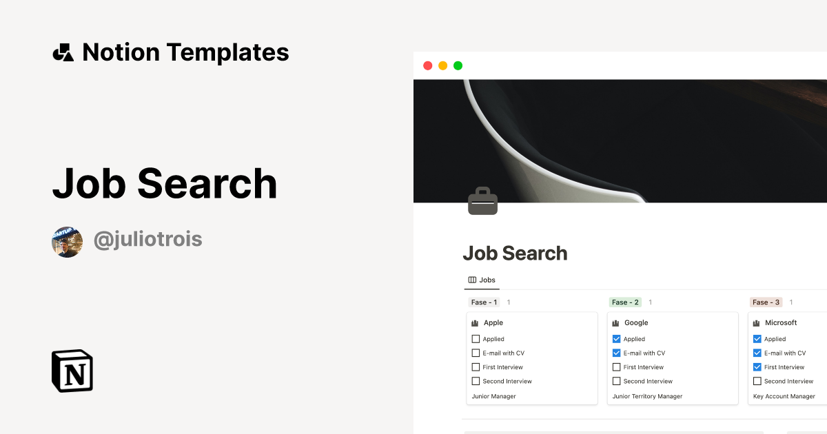 Job Search Template by Julio Trois | Notion Marketplace
