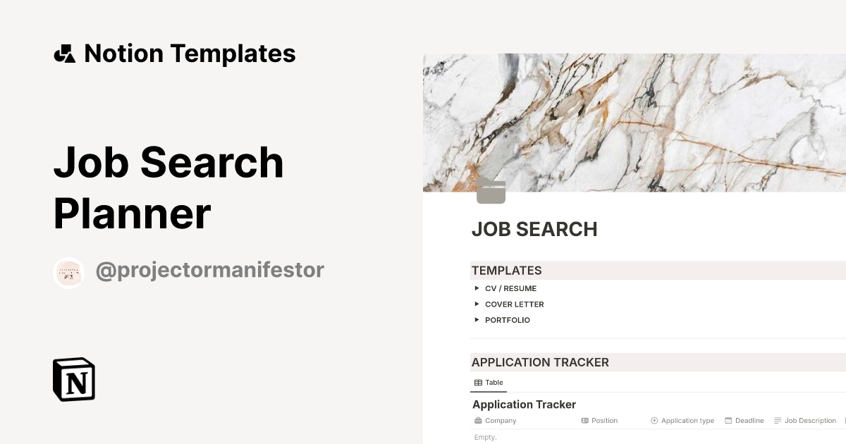 Job Search Planner Template by Projector Manifestor | Notion Marketplace