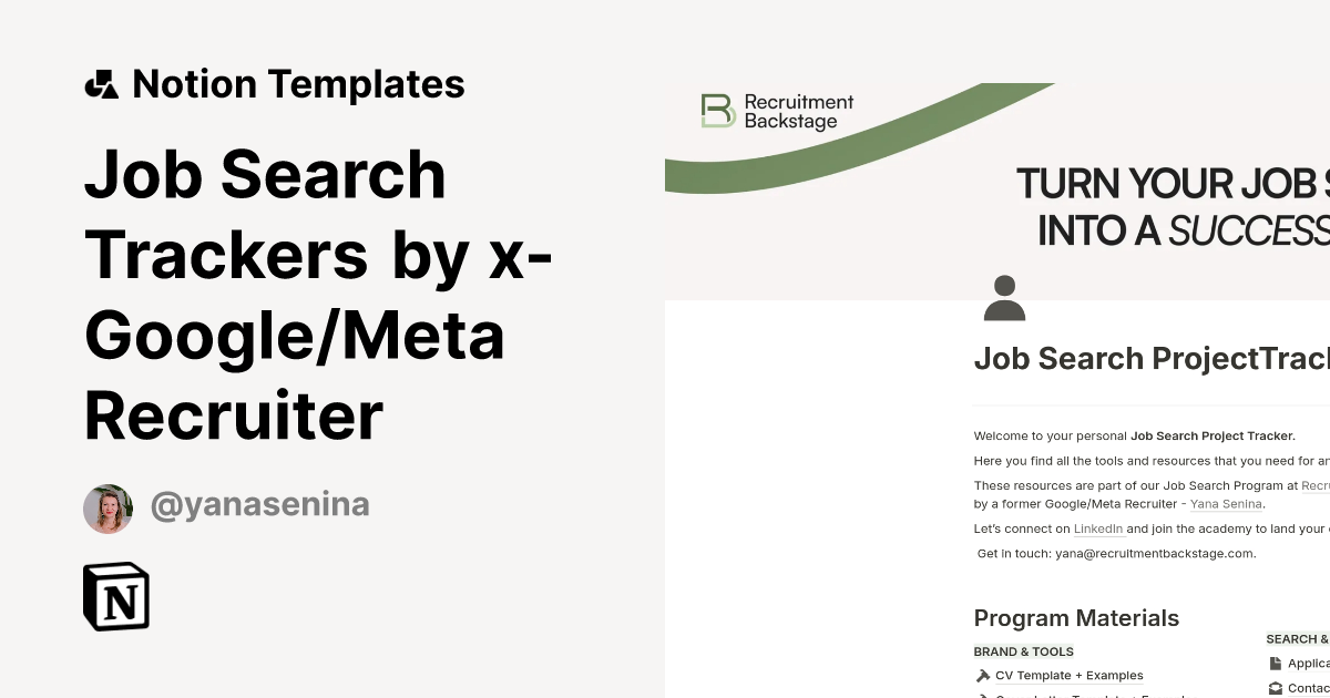 Job Search Trackers by x-Google/Meta Recruiter Template by Yana Senina ...