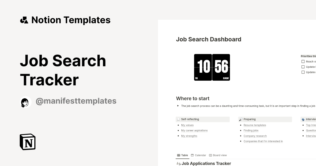 Job Search Tracker Template by Manifest Templates | Notion Marketplace