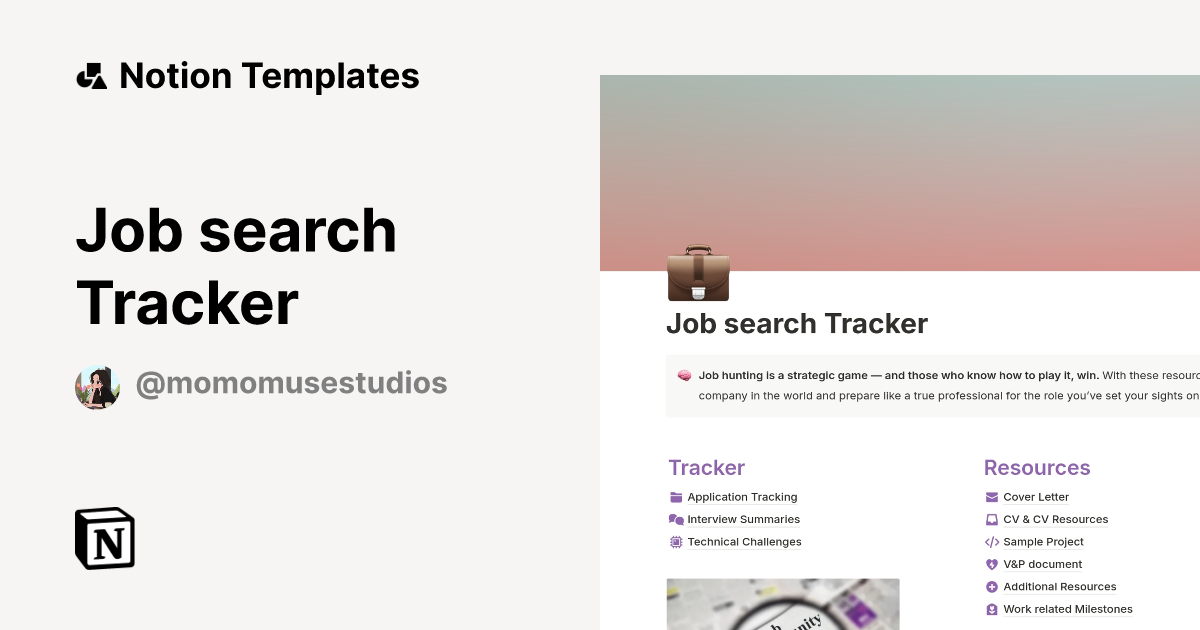 Job search Tracker Template by momomuse studio | Notion Marketplace