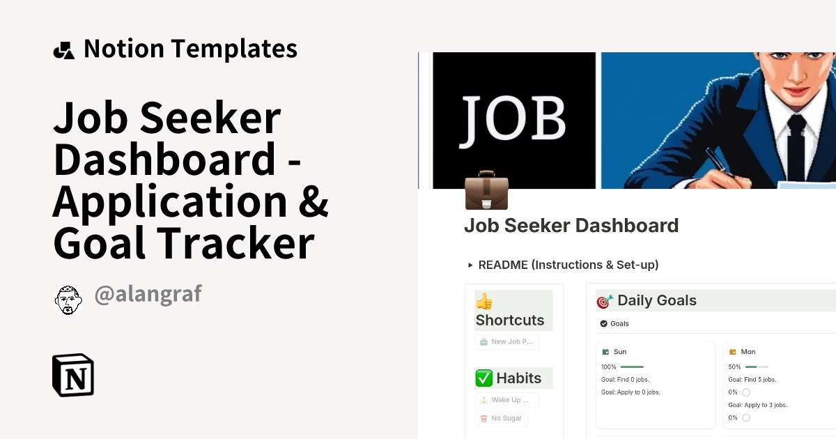 Job Seeker Dashboard - Application & Goal Tracker Template by Alan Graf ...