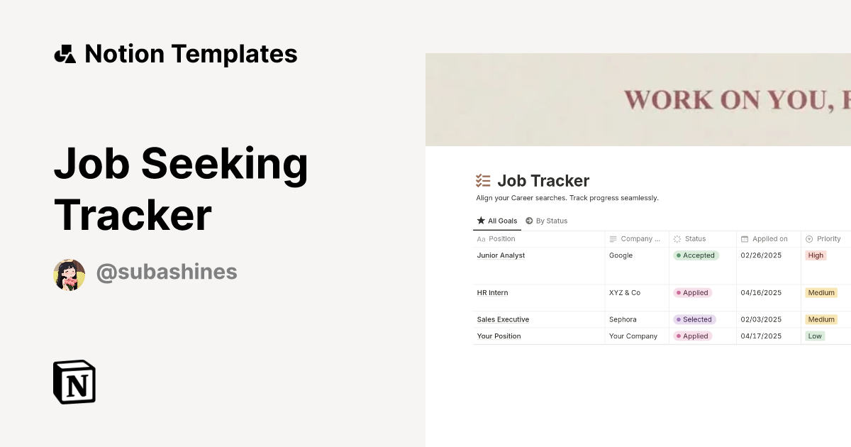 Job Seeking Tracker Template by suba.shines | Notion Marketplace