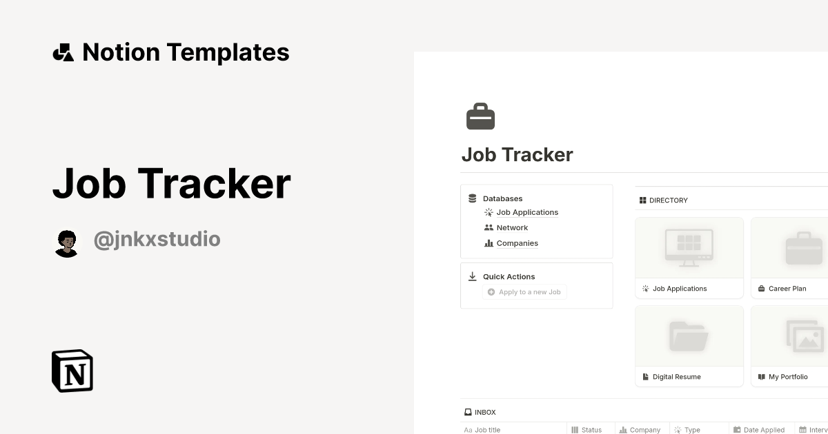 Job Tracker Template by JNK Studio | Notion Marketplace