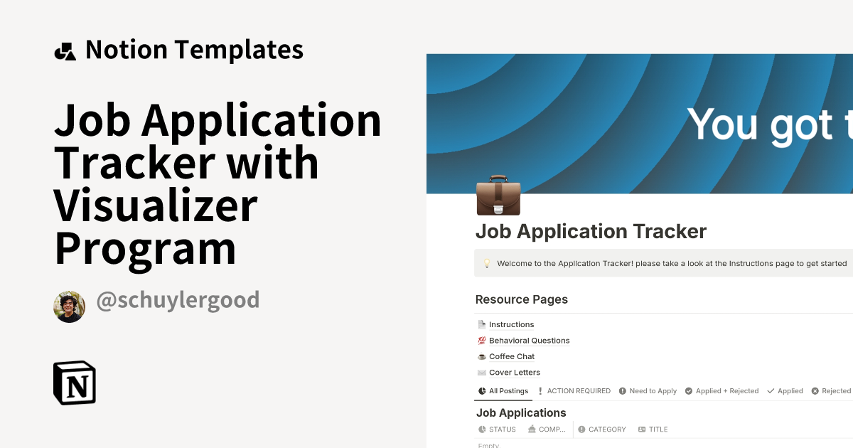 Job Application Tracker With Visualizer Program Template Notion Marketplace 7307