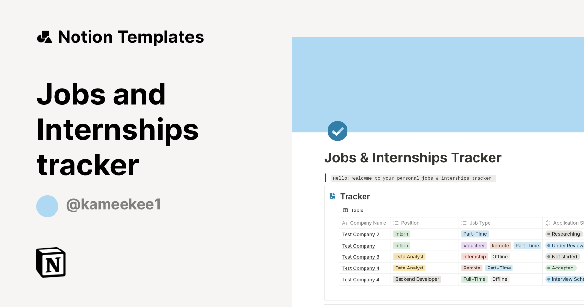 Jobs and Internships tracker Template by Kamila | Notion Marketplace