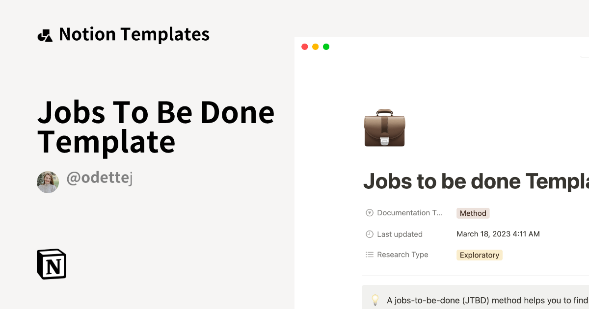 Jobs To Be Done Template Template by Odette Jansen | Notion Marketplace