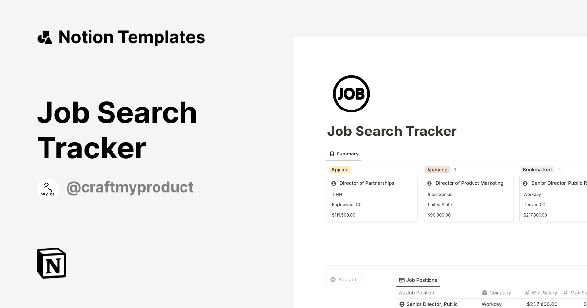 Job Search Tracker Template | Notion Marketplace