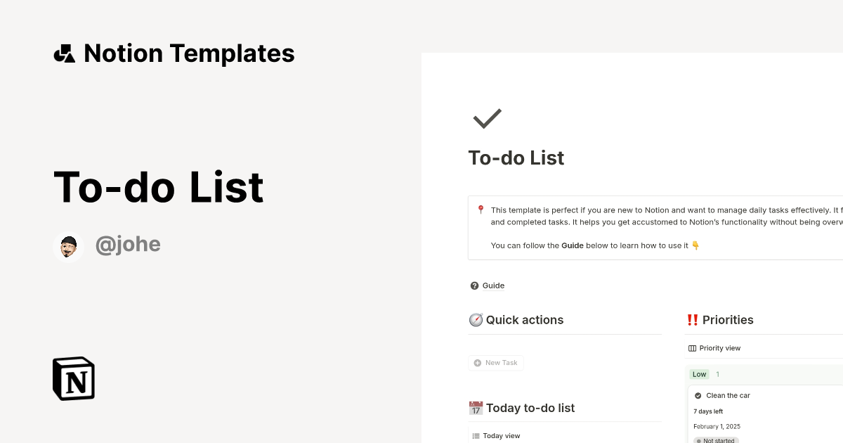 To-do List Template by Johe | Notion Marketplace