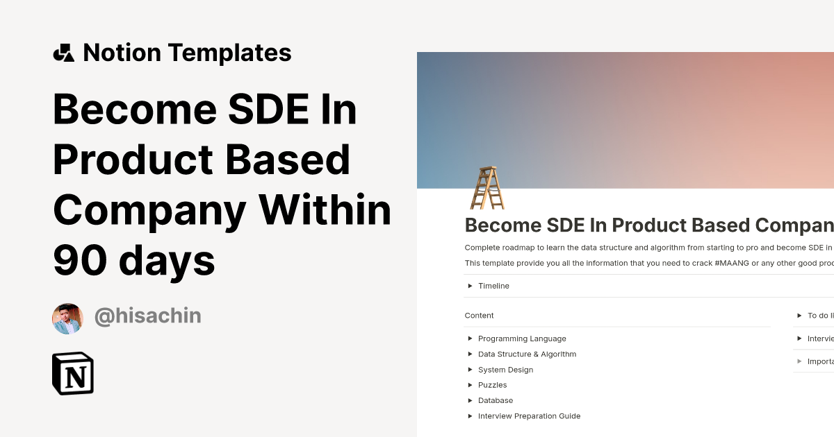 Become SDE In Product Based Company Within 90 days Template | Notion ...