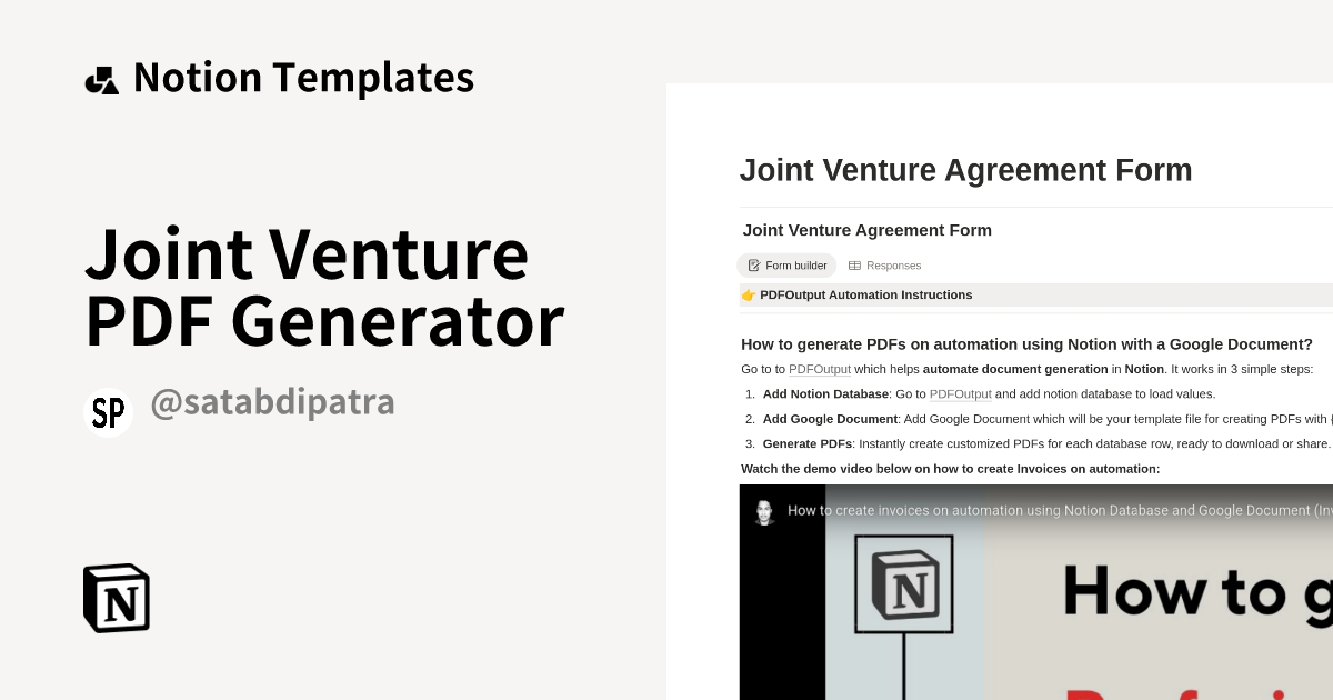 Joint Venture PDF Generator Template | Notion Marketplace