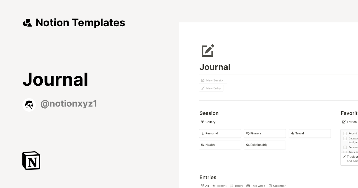 Journal Template by Notionxyz | Notion Marketplace