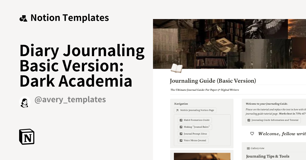 Diary Journaling Basic Version: Dark Academia Template by avery's ...
