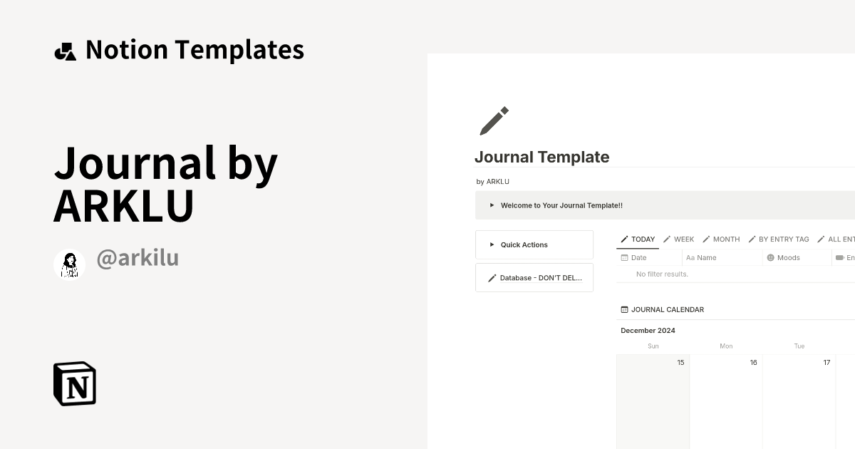 Journal by ARKLU Template by Arklu | Notion Marketplace