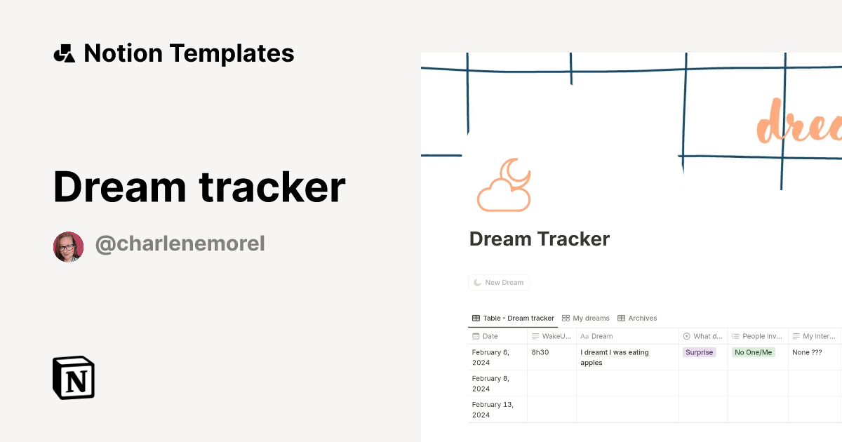 Dream tracker Template by Charlene Morel | Notion Marketplace