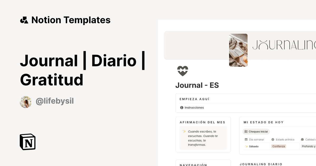 Journal | Diario | Gratitud Template | Notion Marketplace