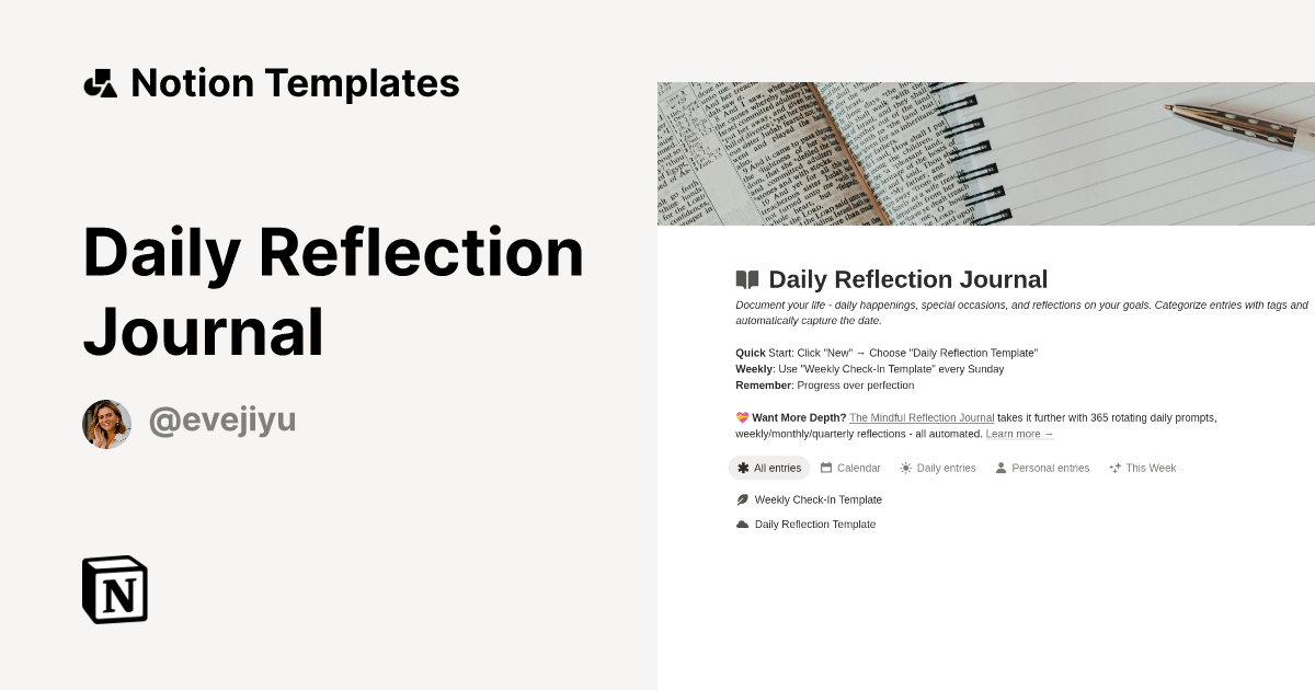 Daily Reflection Journal Template by Eve Jiyū | Notion Marketplace