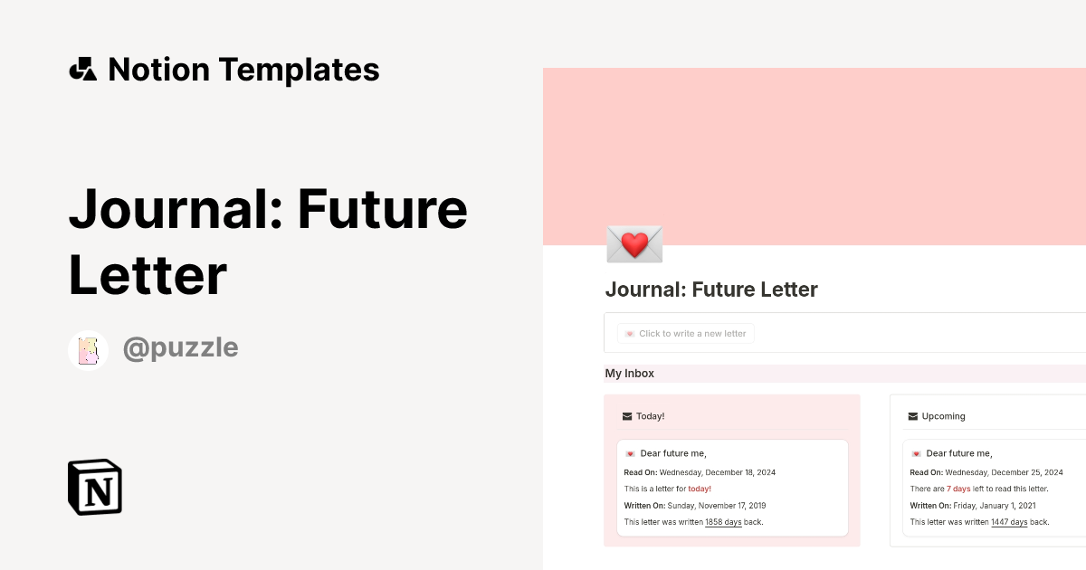 Journal: Future Letter Template by Puzzle | Notion Marketplace