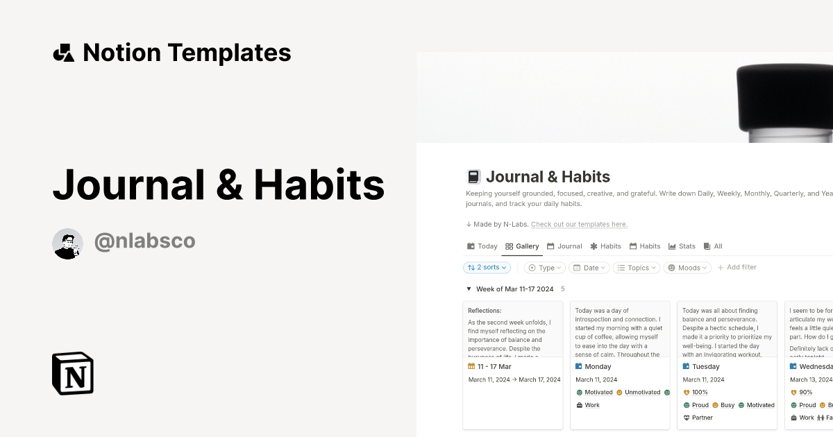 Journal & Habits Template by N-Labs | Notion Marketplace