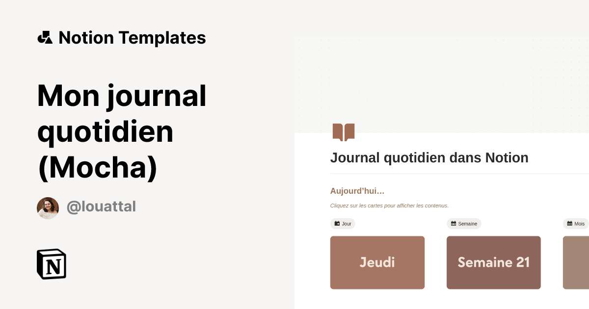 Mon journal quotidien (Mocha) Template by Lou Attal Studio | Notion ...