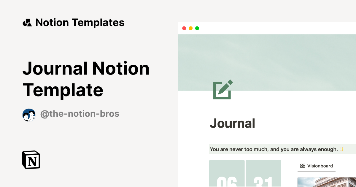 Journal Notion Template Template | Notion Marketplace