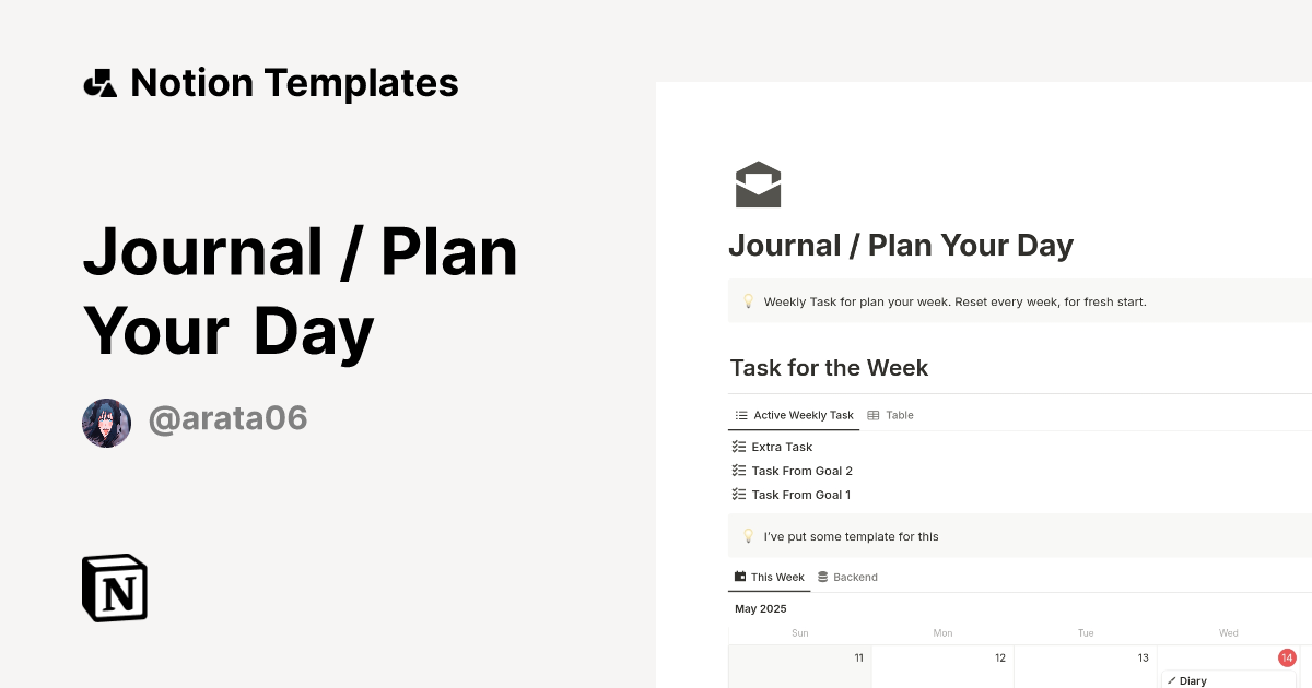 Journal / Plan Your Day Template by arata | Notion Marketplace