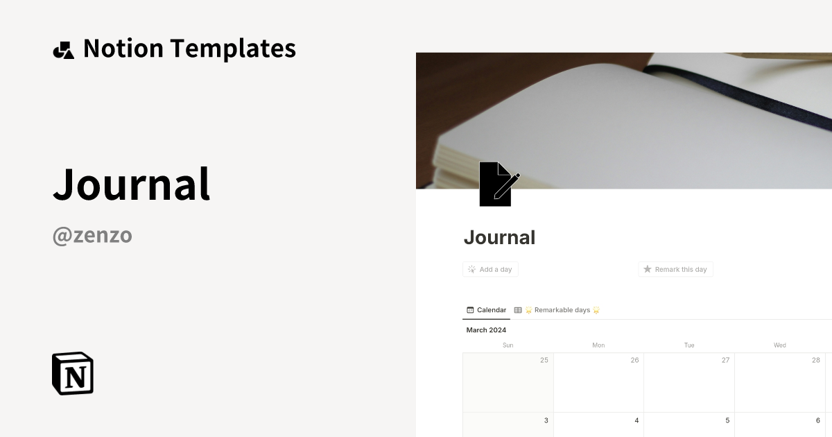 Journal Template | Notion Marketplace Journal Template | Notion Marketplace