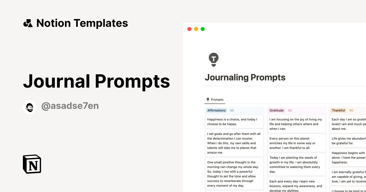 Journal Prompts Template by AsAd | Notion Marketplace