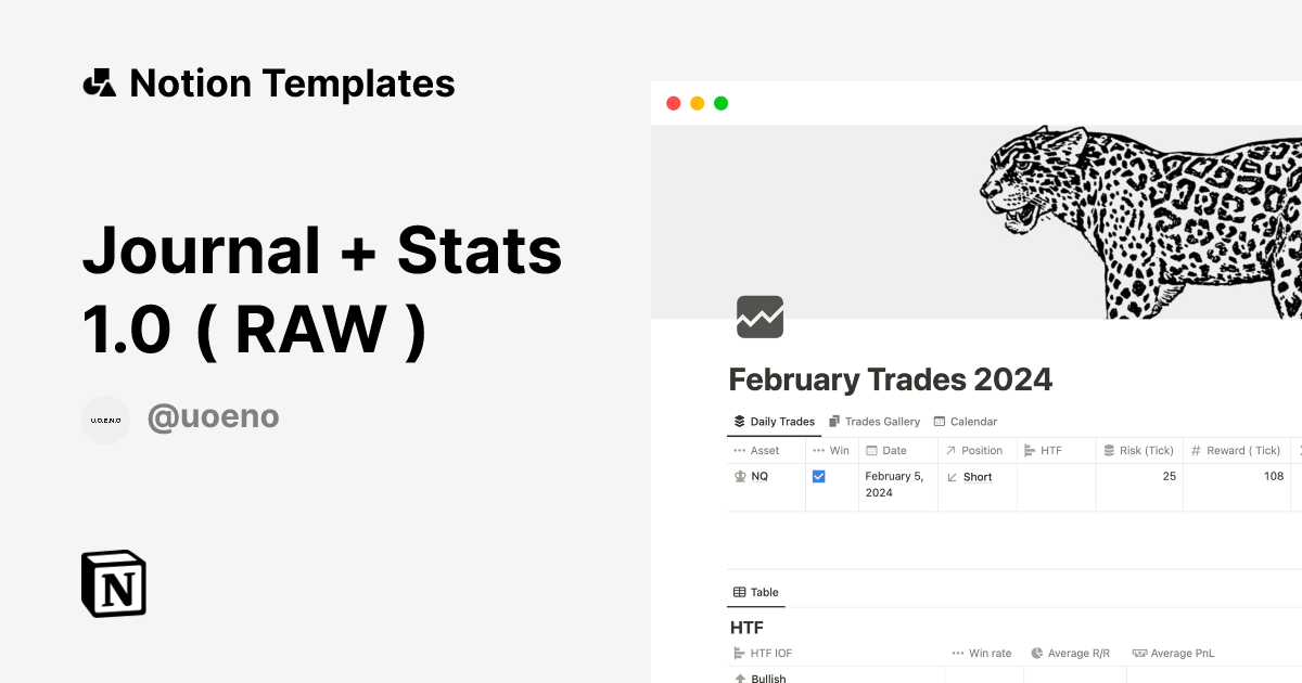 Journal + Stats 1.0 ( RAW ) Template by Uoeno | Notion Marketplace