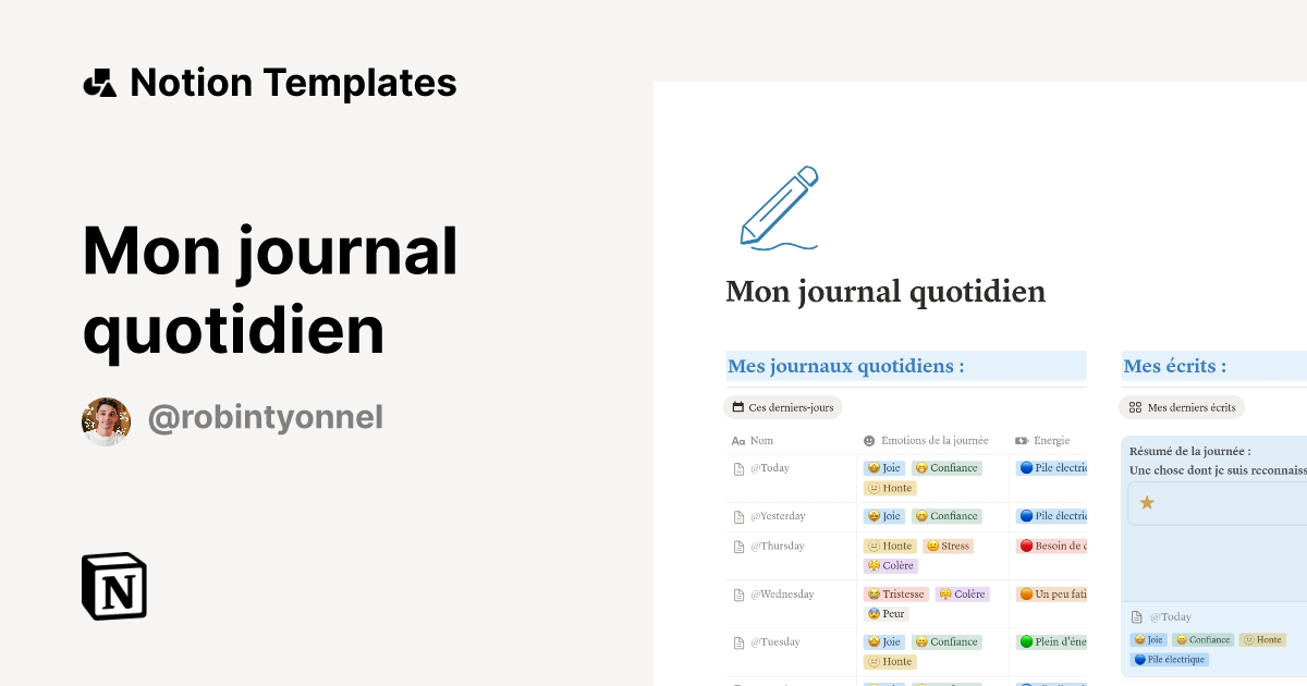 Mon journal quotidien Template | Notion Marketplace